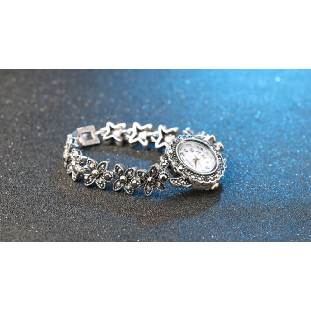 Ceas argint femei cu marcasite Sense