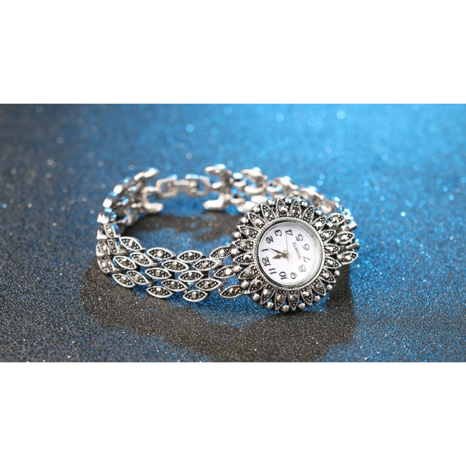 Ceas argint femei cu marcasite Sense