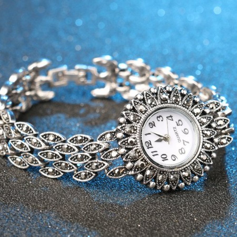 Ceas argint femei cu marcasite Sense