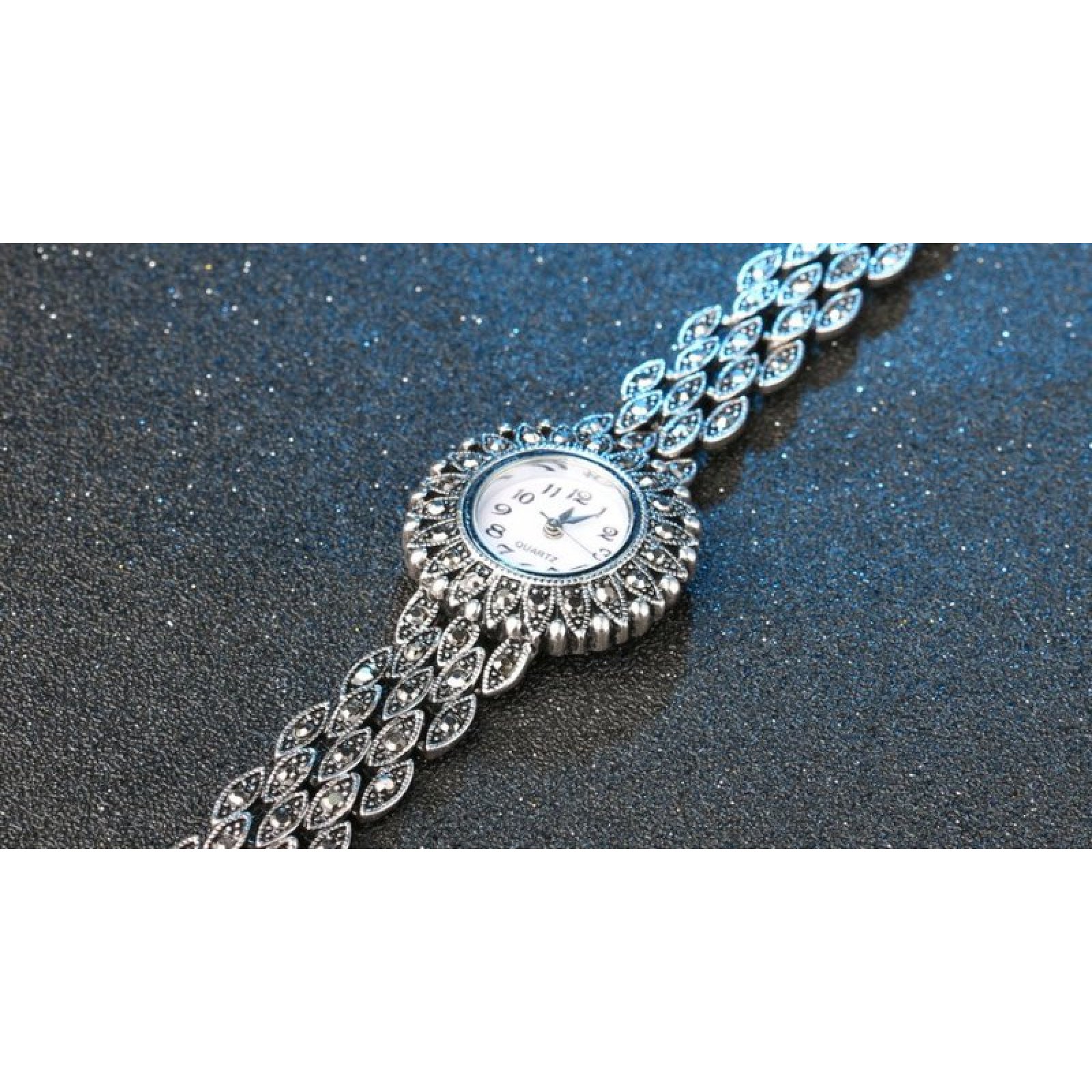 Ceas argint femei cu marcasite Sense