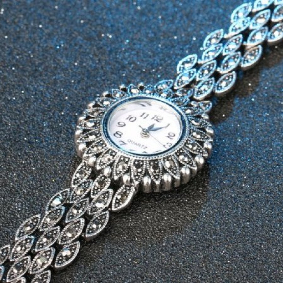 Ceas argint femei cu marcasite Sense