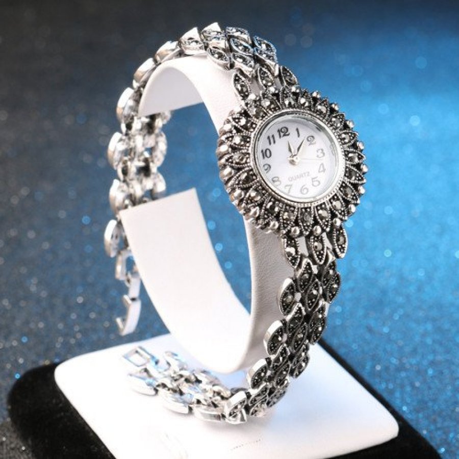 Ceas argint femei cu marcasite Sense